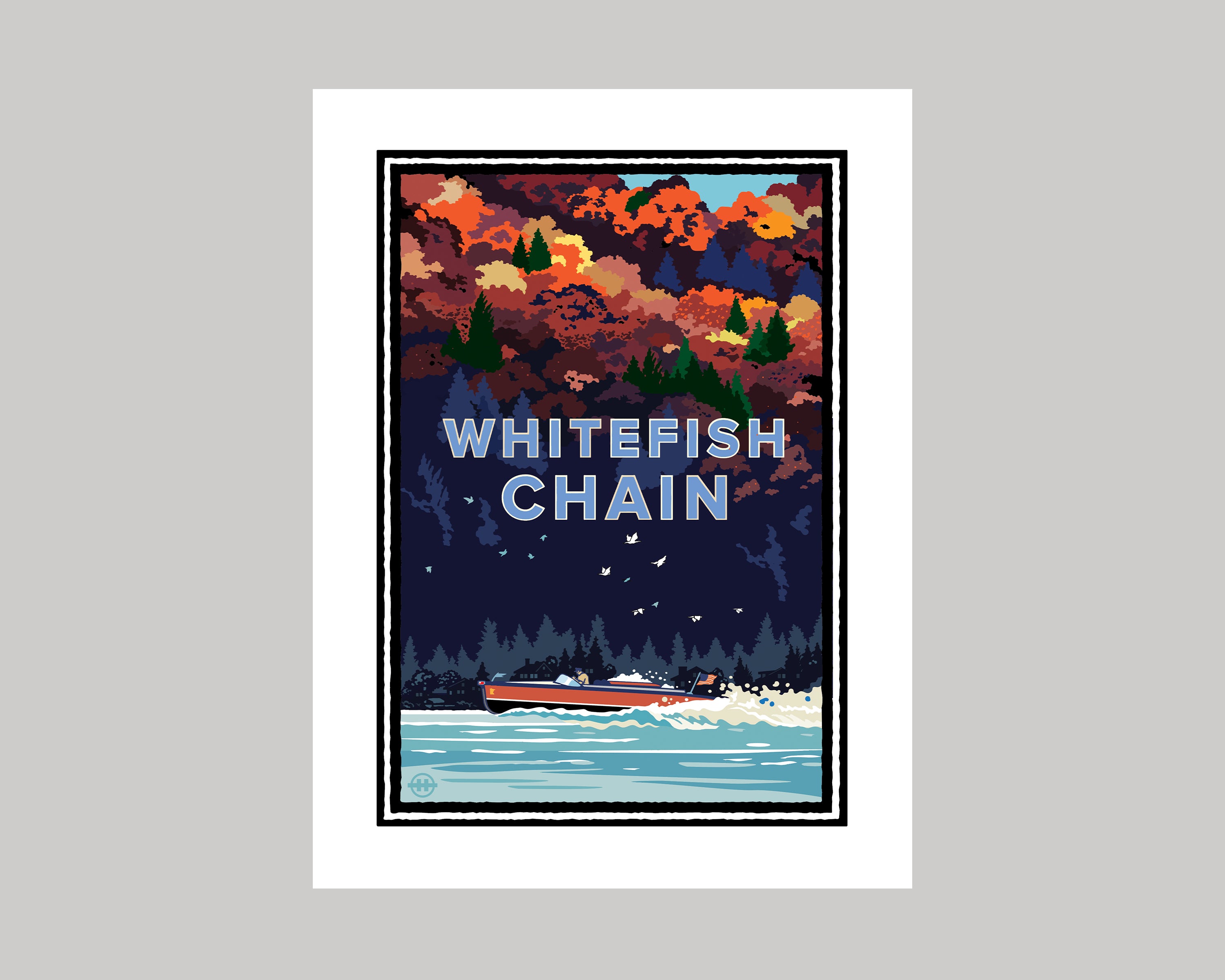 WHITEFISH CHAIN AUTUMN BOAT RIDE || MINNESOTA LANDMARK ART PRINT – Mark ...